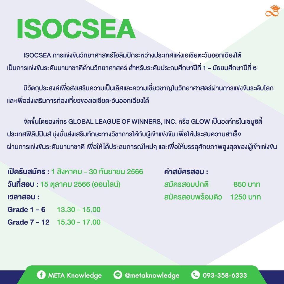 𝗜𝗦𝗢𝗖𝗦𝗘𝗔 การสอบแข่งขันวิทยาศาสตร์ - META Knowledge ศูนย์รวมสนามสอบ ระดับนานาชาติ